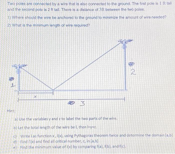 Solved Two poles are connected by a wire that is also | Chegg.com