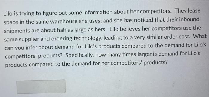 Solved Lilo is trying to figure out some information about | Chegg.com