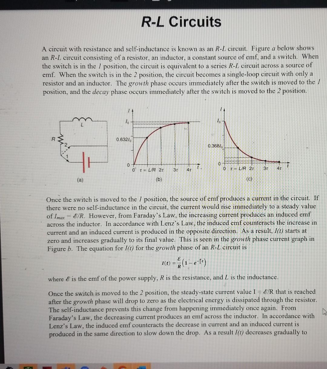 Solved R−L Circuits A circuit with resistance and | Chegg.com