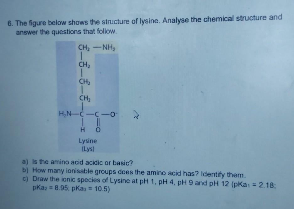 Solved 6. The figure below shows the structure of lysine. | Chegg.com