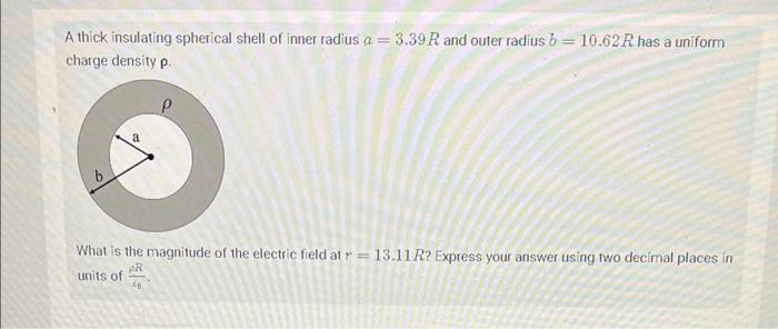 Solved A thick insulating spherical shell of inner radius | Chegg.com