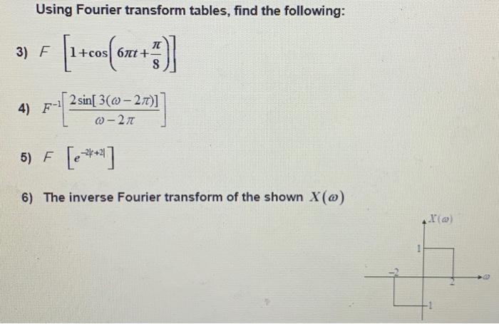 Solved Using Fourier transform tables, find the following: | Chegg.com