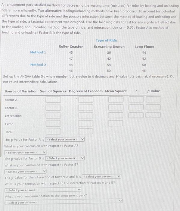 Solved An amusement park studied methods for decreasing the | Chegg.com