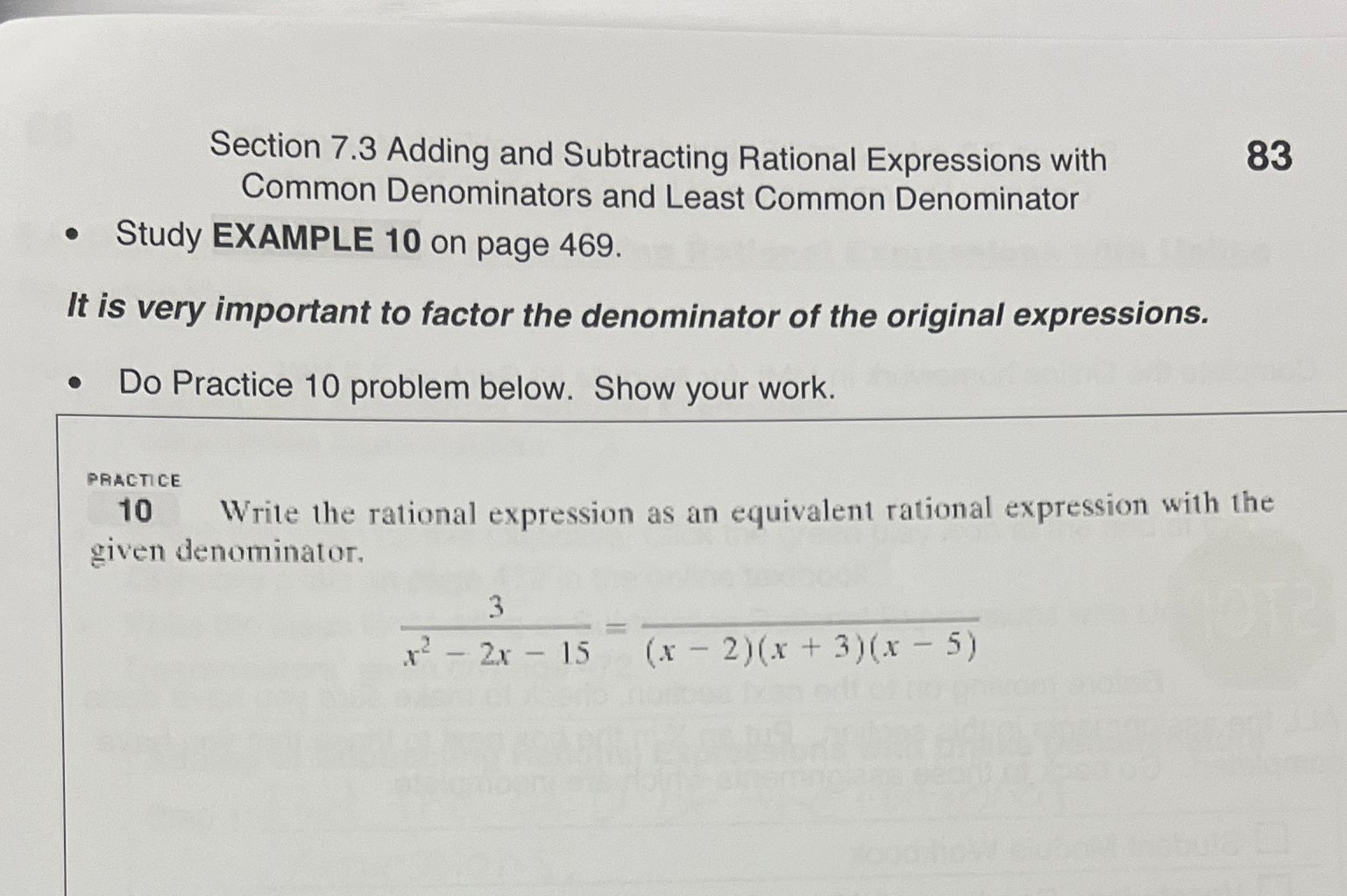Solved Section 7.3 ﻿Adding and Subtracting Rational | Chegg.com