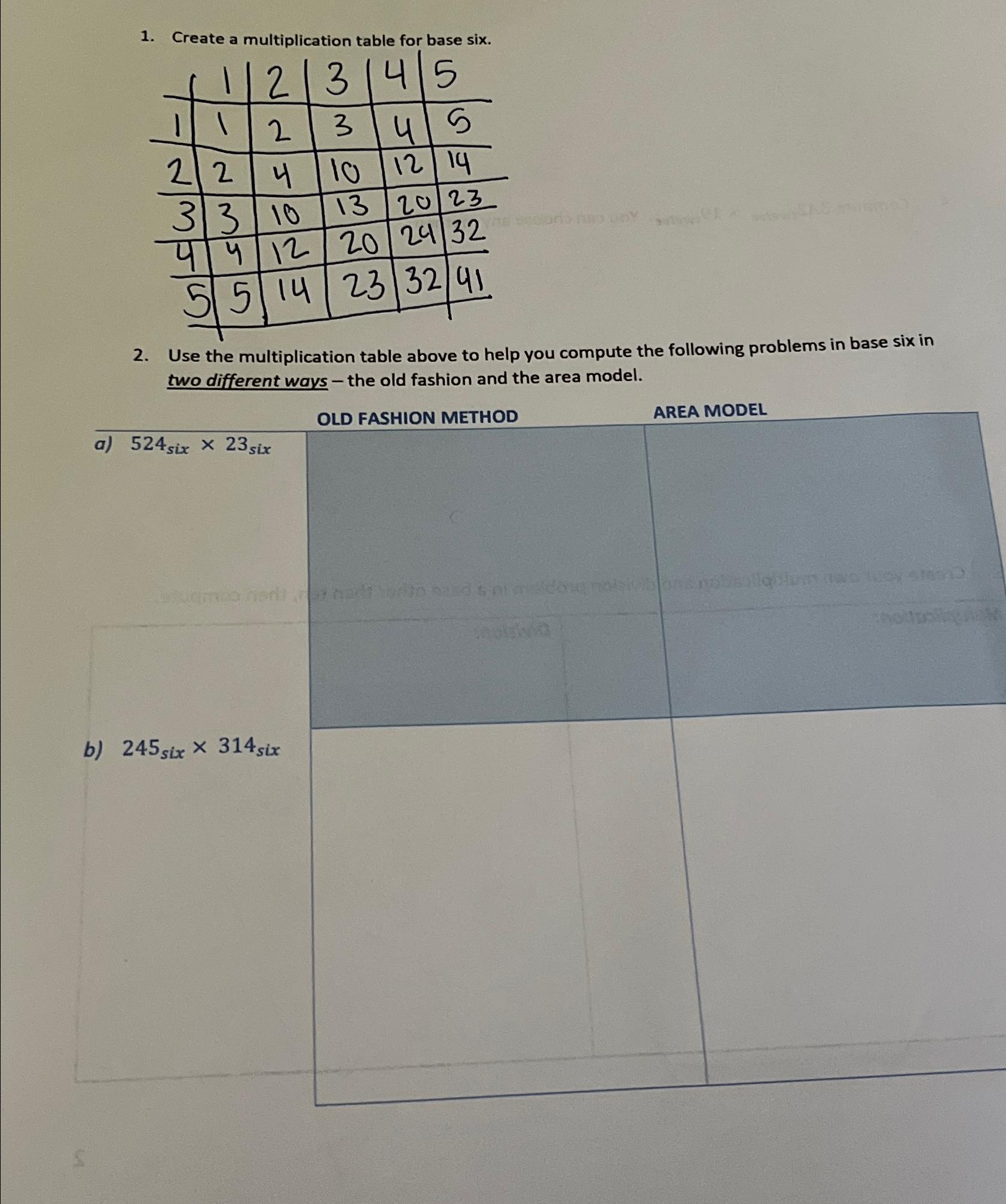 Solved Create a multiplication table for base | Chegg.com