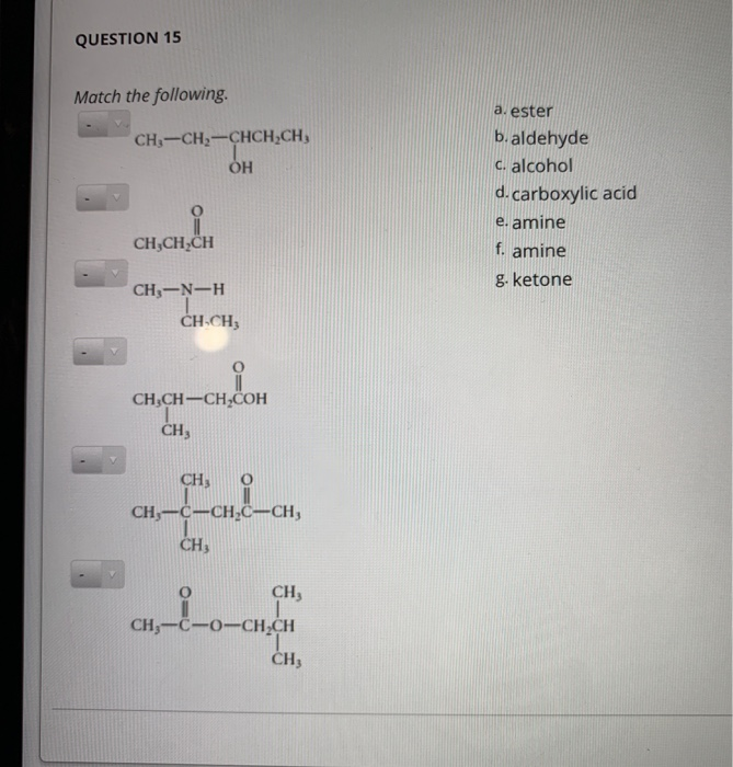 Solved QUESTION 15 Match the following CH, -CH2-CHCH,CH, OH | Chegg.com
