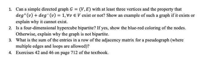 Solved 1. Can a simple directed graph G = (V.E) with at | Chegg.com