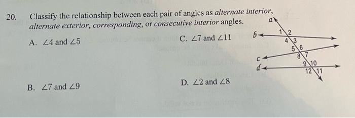 Solved Classify the relationship between each pair of angles | Chegg.com