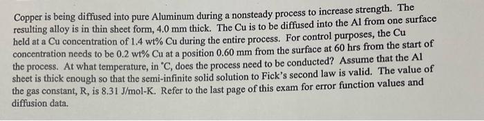 Solved Copper is being diffused into pure Aluminum during a | Chegg.com