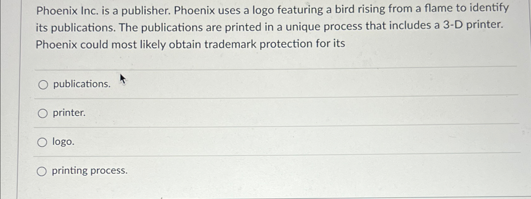 Solved Phoenix Inc. is a publisher. Phoenix uses a logo | Chegg.com