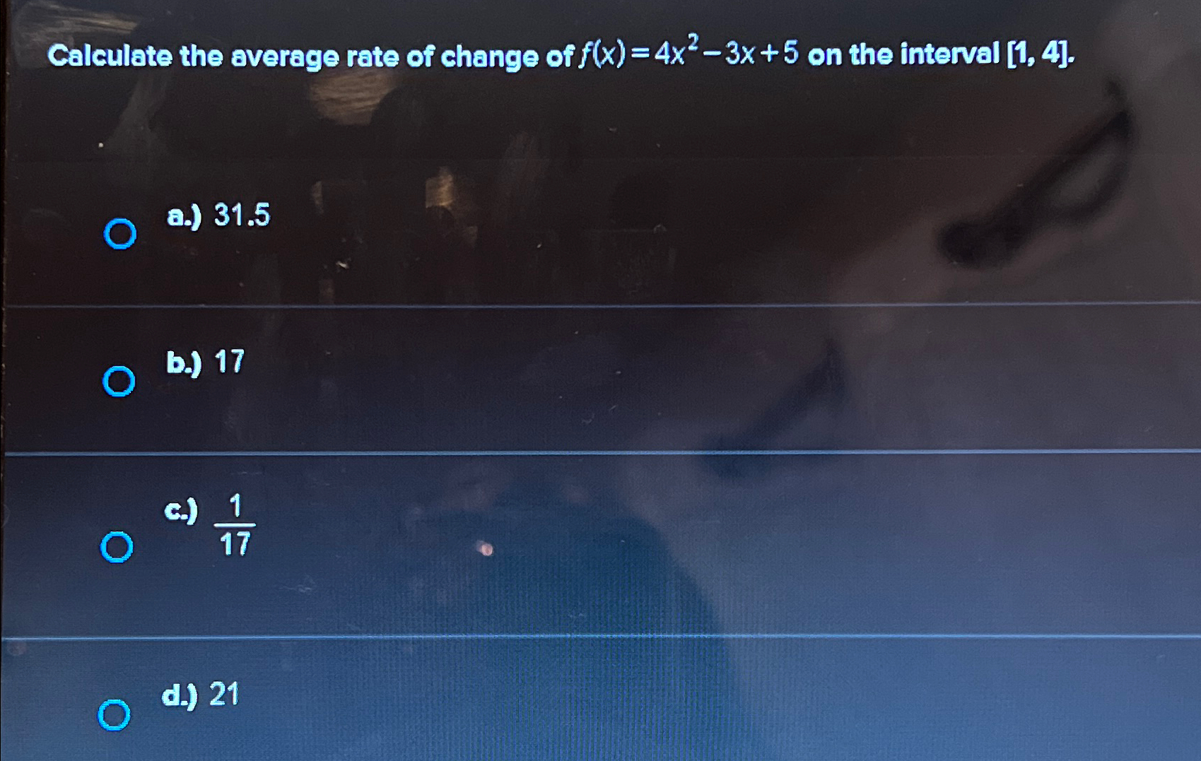 Solved Calculate the average rate of change of f(x)=4x2-3x+5 | Chegg.com