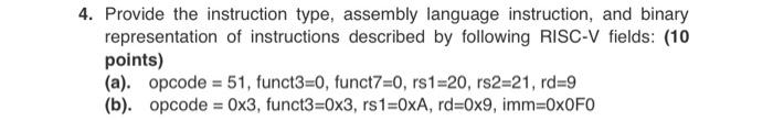Solved 4. Provide the instruction type, assembly language | Chegg.com