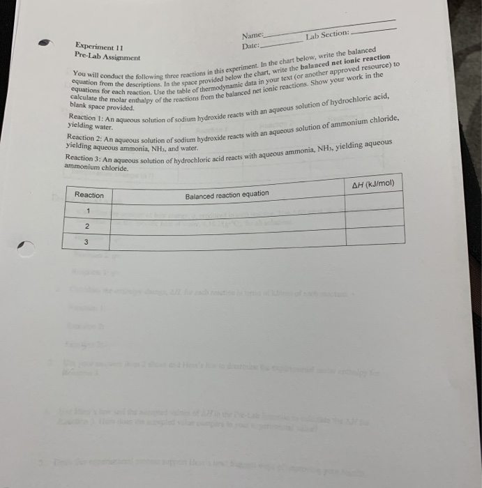Solved Lab Section Name Date Experiment 11 Pre Lab 8204