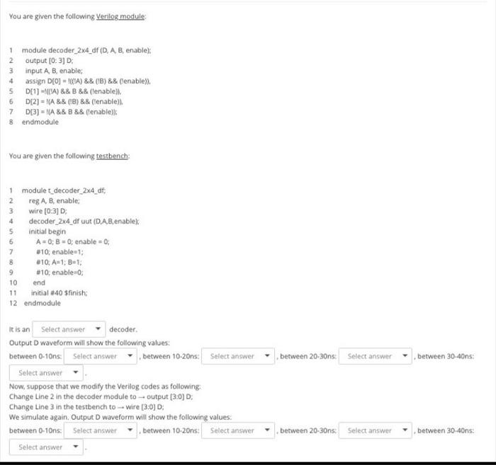 Solved You Are Given The Following Verilog Module 1 Module