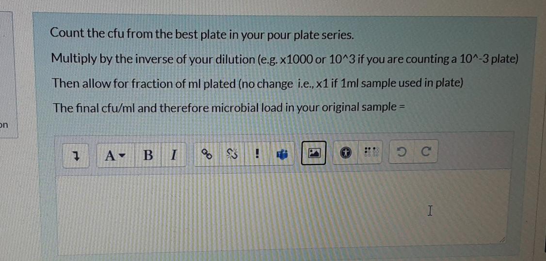 Solved Count the cfu from the best plate in your pour plate | Chegg.com