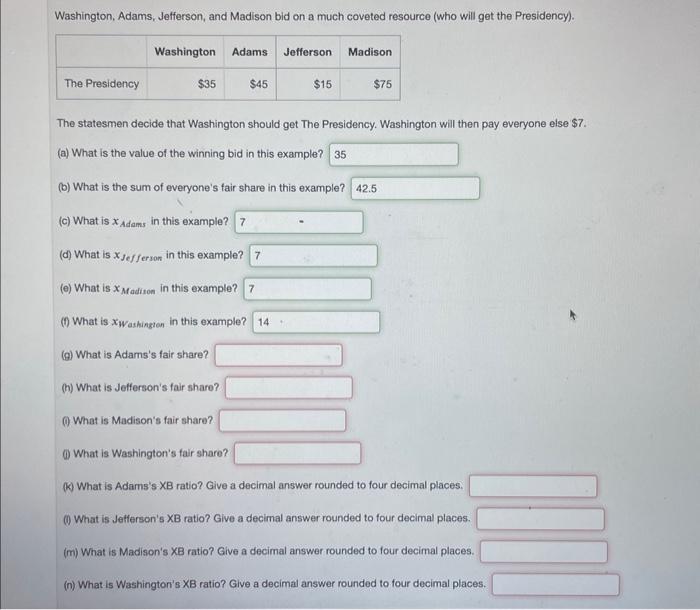 Solved Washington, Adams, Jefferson, and Madison bid on a | Chegg.com