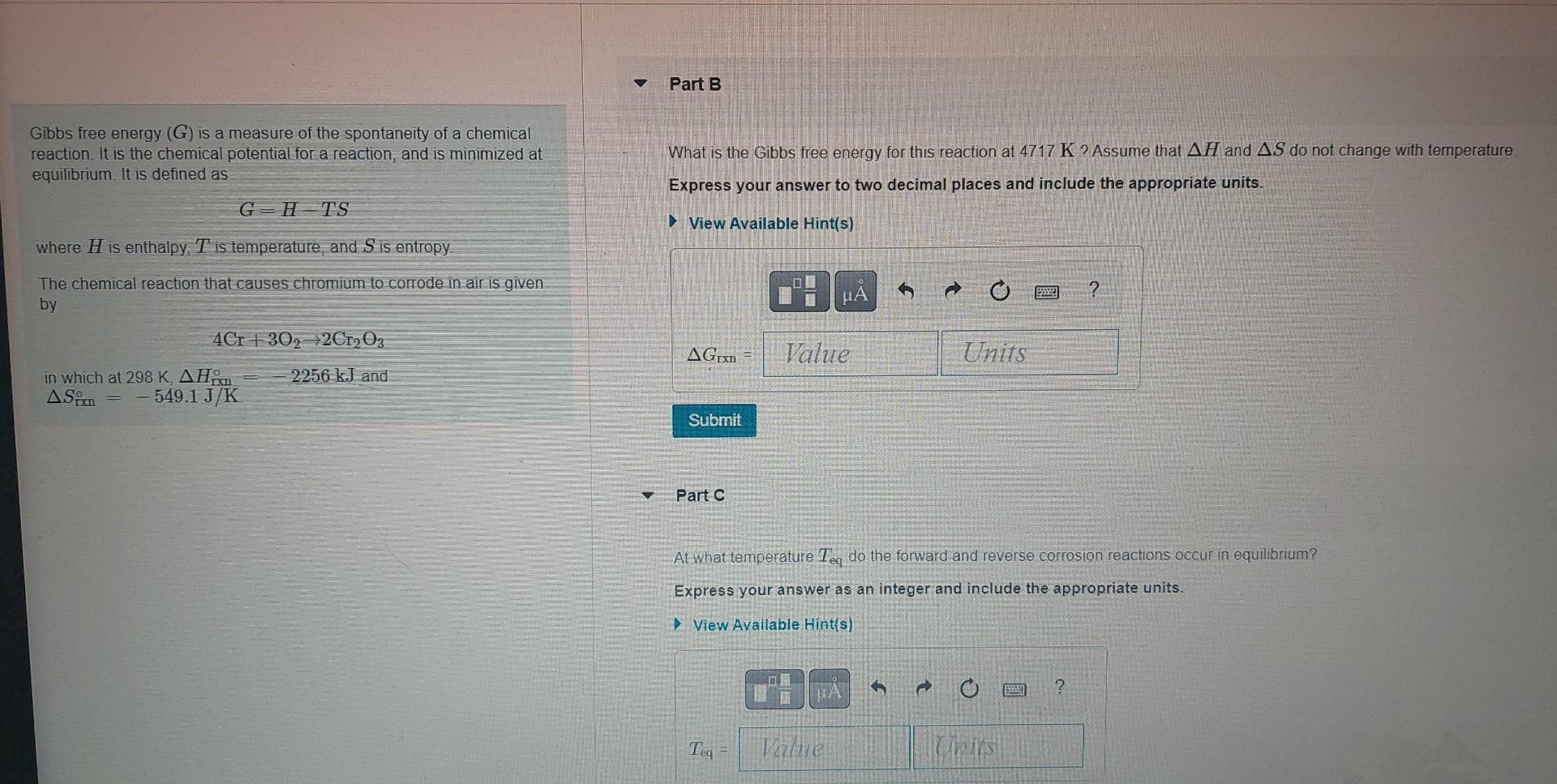 Solved Gibbs free energy (G) is a measure of the spontaneity | Chegg.com