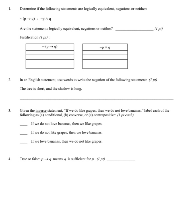 Solved 1 Determine if the following statements are logically | Chegg.com