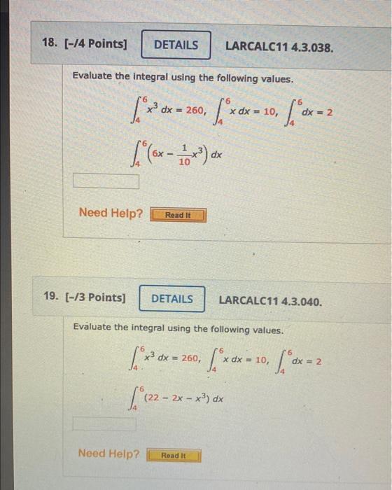 Solved Evaluate the integral using the following values. | Chegg.com