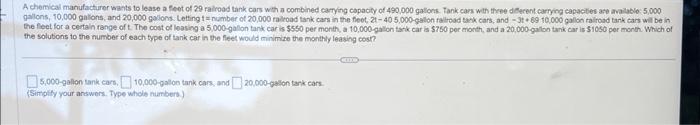 Solved the solubchis to the number of each fype of tank car | Chegg.com