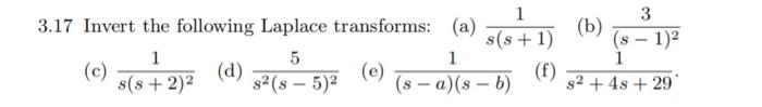 Solved 3.17 Invert the following Laplace transforms: (a) | Chegg.com