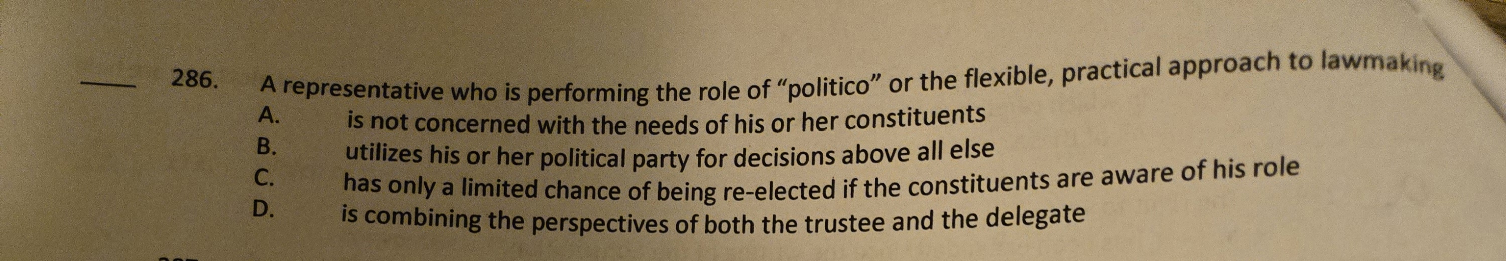 Solved 286. ﻿A representative who is performing the role of | Chegg.com