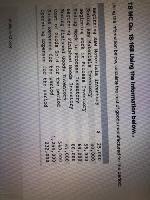 Solved TB MC Qu. 18-168 Using the information below... Using | Chegg.com