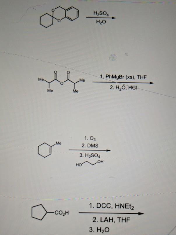 Solved ОХ H2SO4 H2O 1. PhMgBr (xs), THE Me Me 2. H2O, HCI Me | Chegg.com
