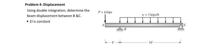 Solved Problem 4: Displacement Using double integration, | Chegg.com