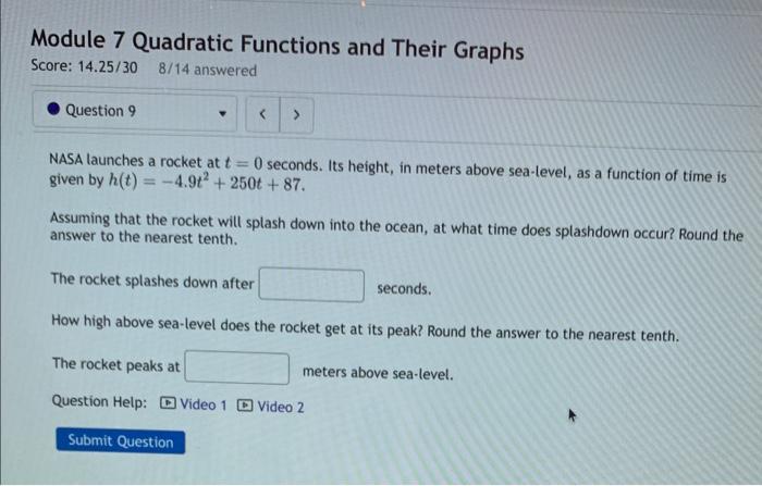 Solved Module 7 Quadratic Functions and Their Graphs Score: | Chegg.com