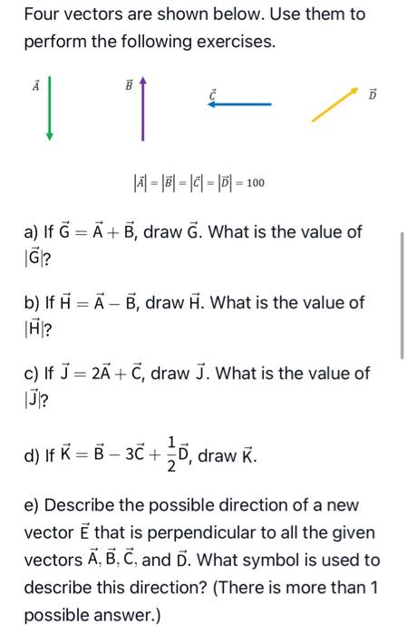 Solved Four vectors are shown below. Use them to perform the | Chegg.com