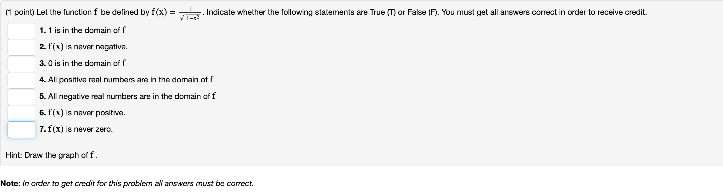 Solved 1 ﻿is in the domain of ff(x) ﻿is never negative.0 ﻿is | Chegg.com