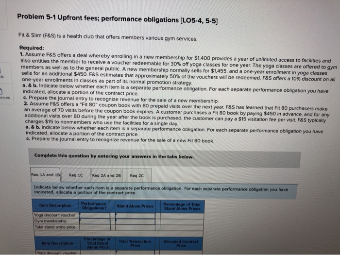 Solved Problem 5-1 Upfront fees; performance obligations | Chegg.com