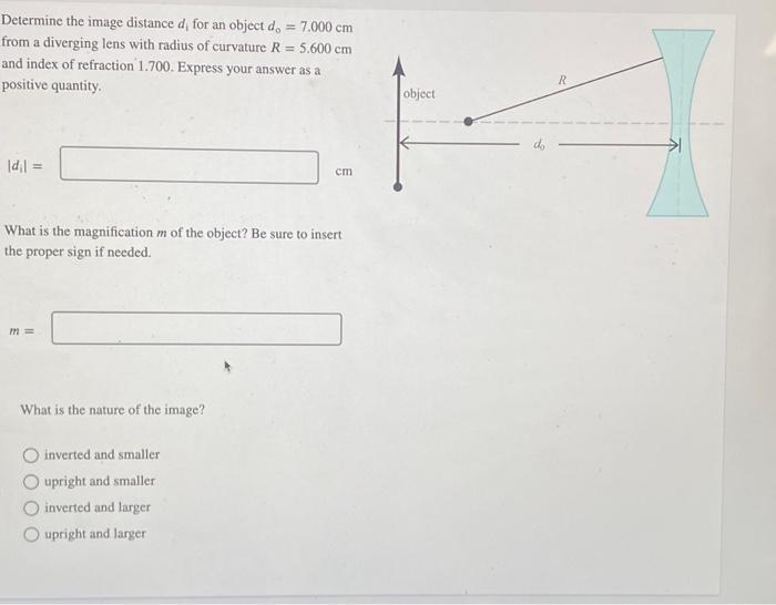 Solved Determine the image distance di for an object | Chegg.com