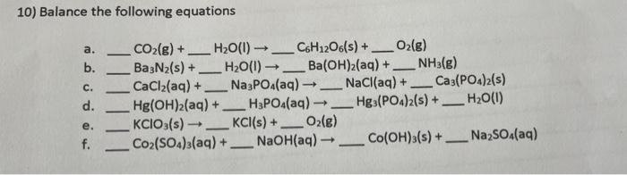 Solved Balance the following equations a. b. d. | Chegg.com