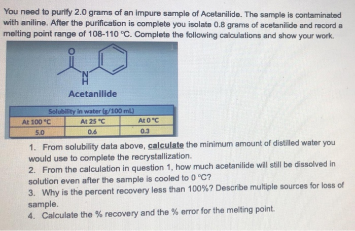 Solved You need to purify 2.0 grams of an impure sample of | Chegg.com