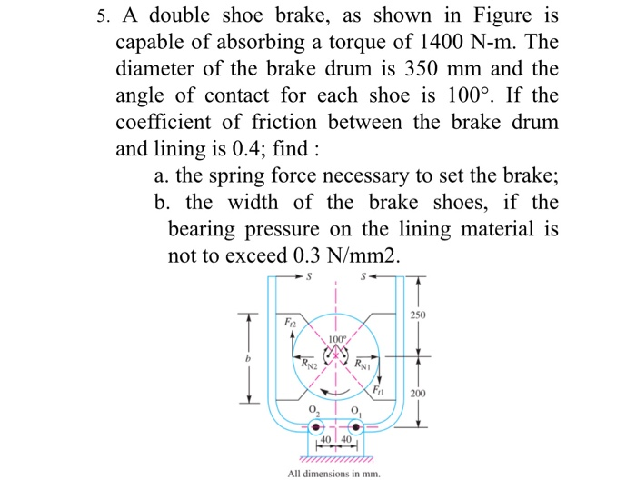 Solved 5. A double shoe brake, as shown in Figure is capable | Chegg.com