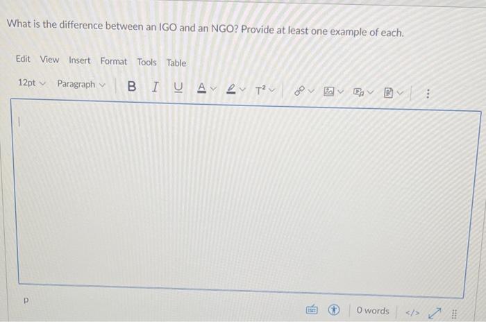 Solved What is the difference between an IGO and an NGO? | Chegg.com