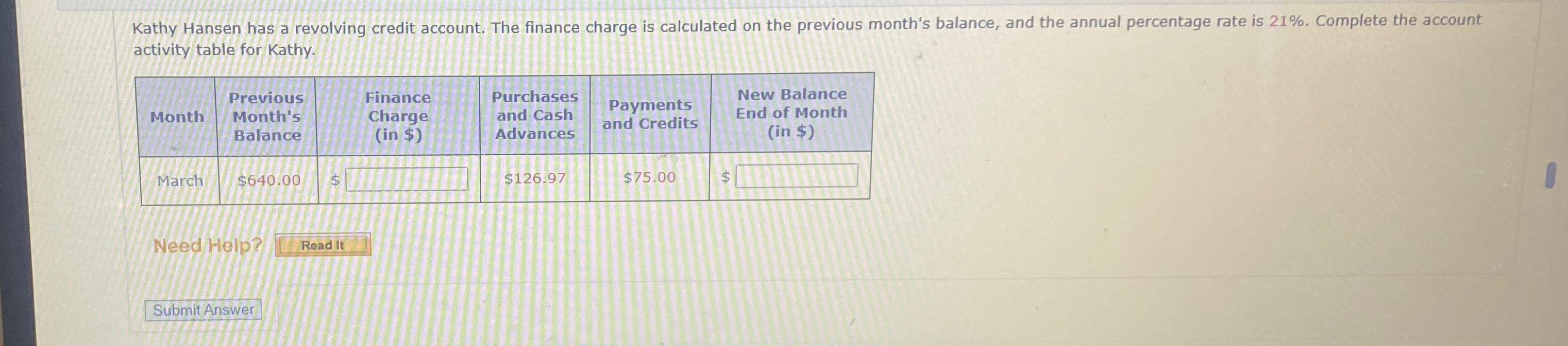 Solved Kathy Hansen has a revolving credit account. The | Chegg.com