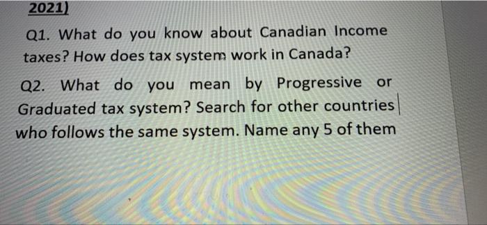 Solved 2021 Q1. What do you know about Canadian Income | Chegg.com