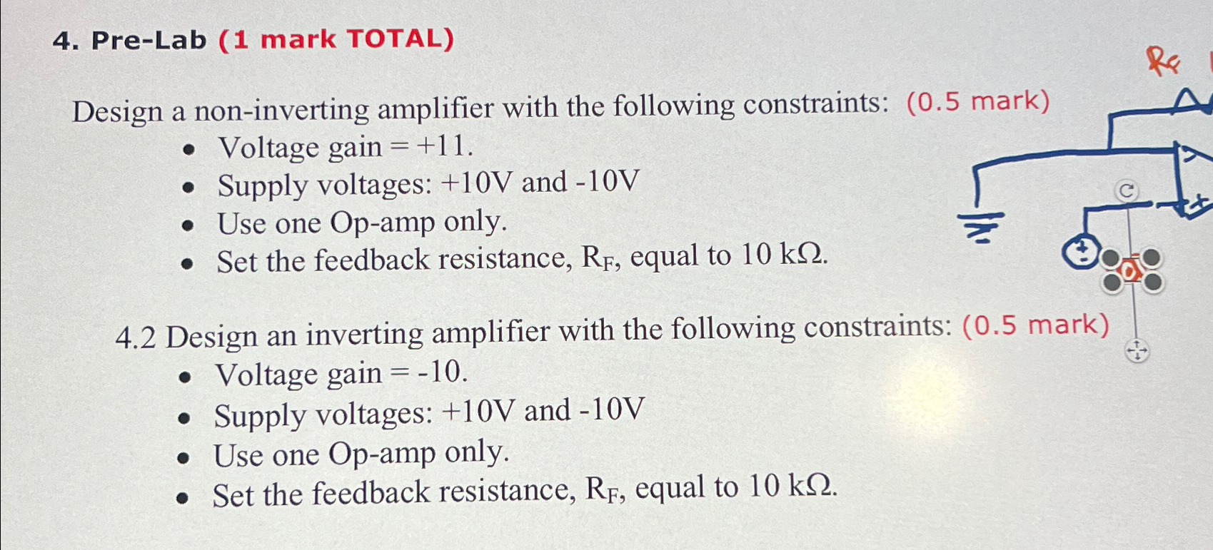 Solved Pre-Lab (1 ﻿mark TOTAL)Design a non-inverting | Chegg.com