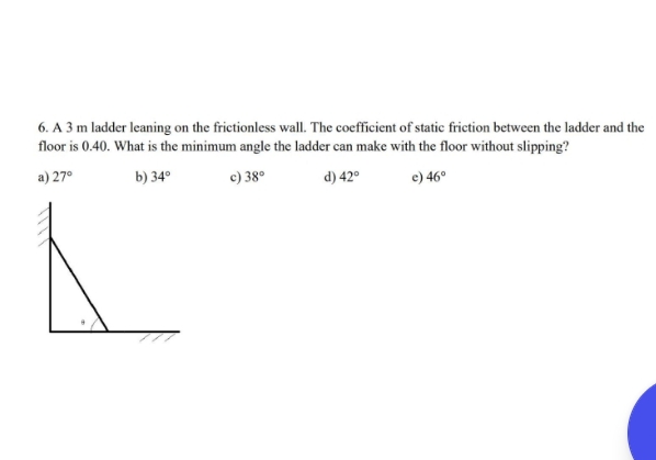 Solved A 3 ﻿m ladder leaning on the frictionless wall. The | Chegg.com