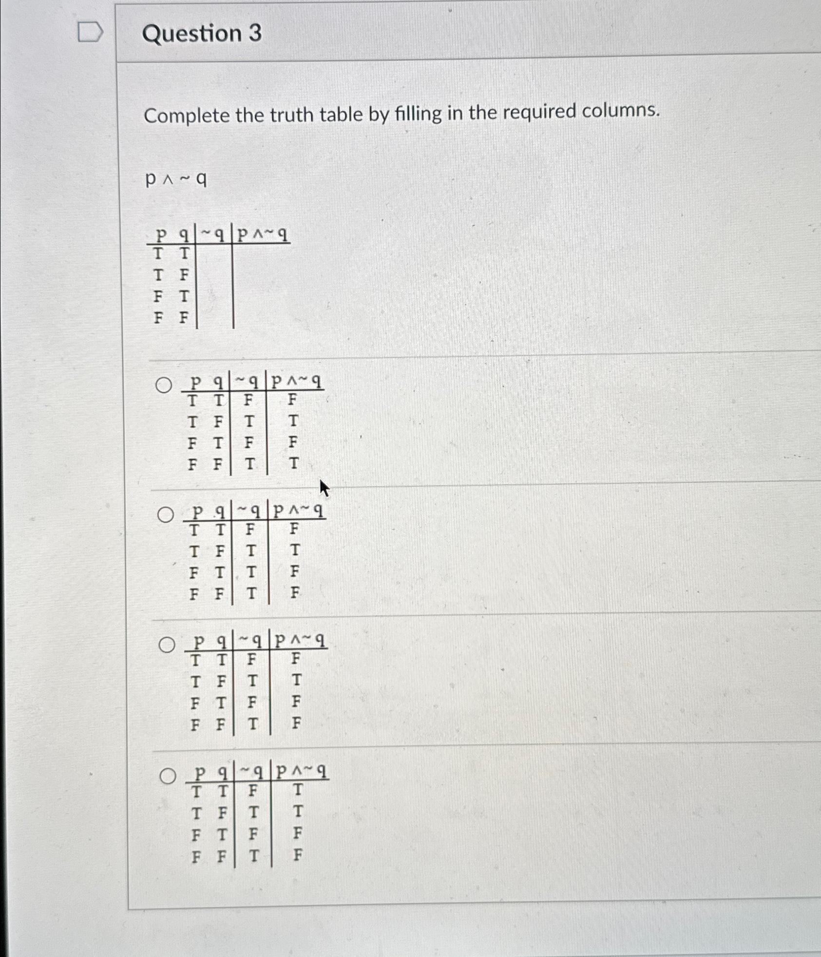 Solved Question 3Complete the truth table by filling in the | Chegg.com