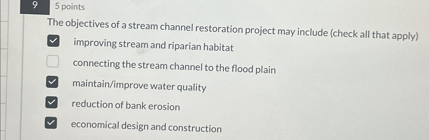 Solved 95 ﻿pointsThe objectives of a stream channel | Chegg.com