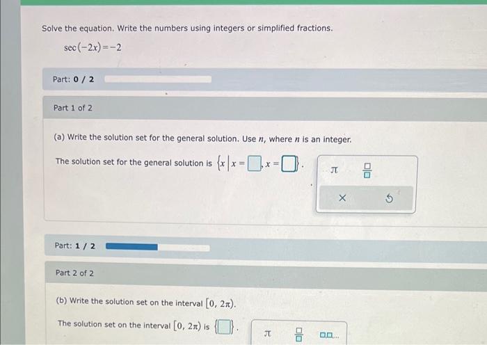 Solved Solve the equation. Write the numbers using integers | Chegg.com