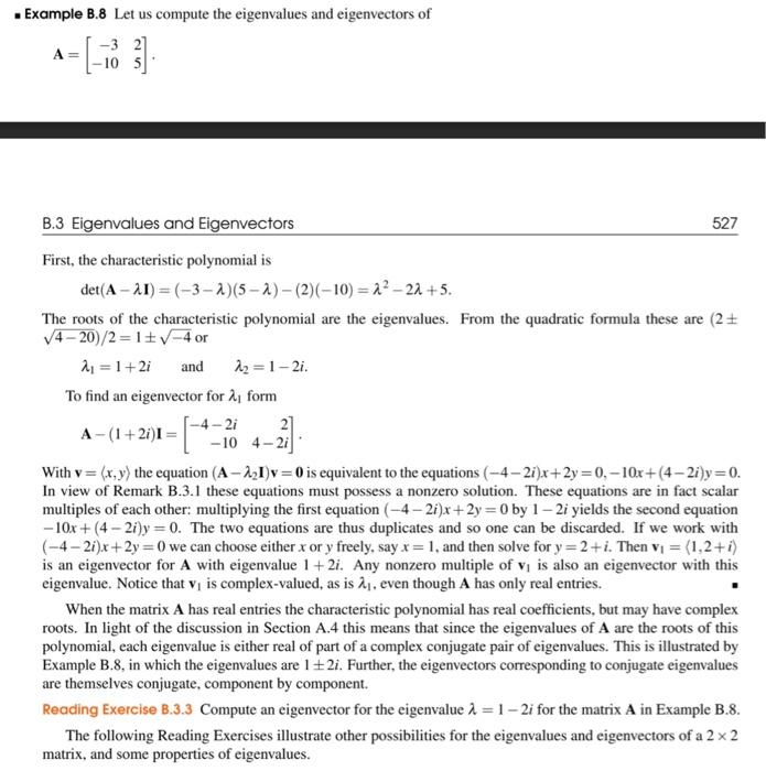 Solved - Example B.8 Let us compute the eigenvalues and | Chegg.com