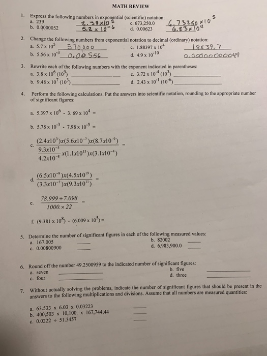 Solved Math Review 1 Express The Following Numbers In 