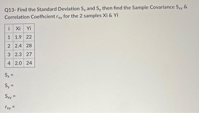 Solved Q13- Find the Standard Deviation Sx and Sy then find | Chegg.com