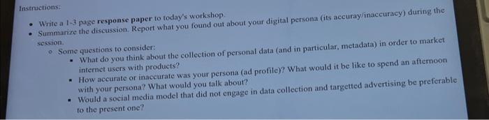 Instructions: - Write a 1-3 page response paper to | Chegg.com