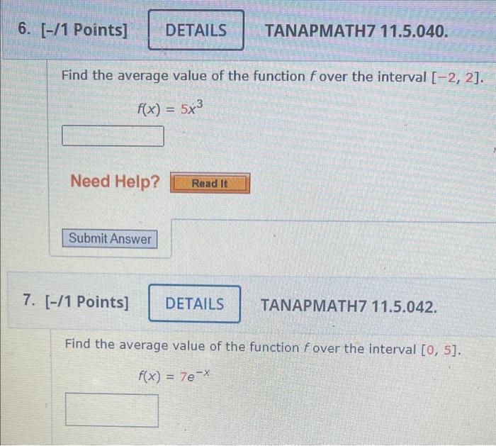 Solved 6. [-/1 Points] DETAILS Find the average value of the | Chegg.com